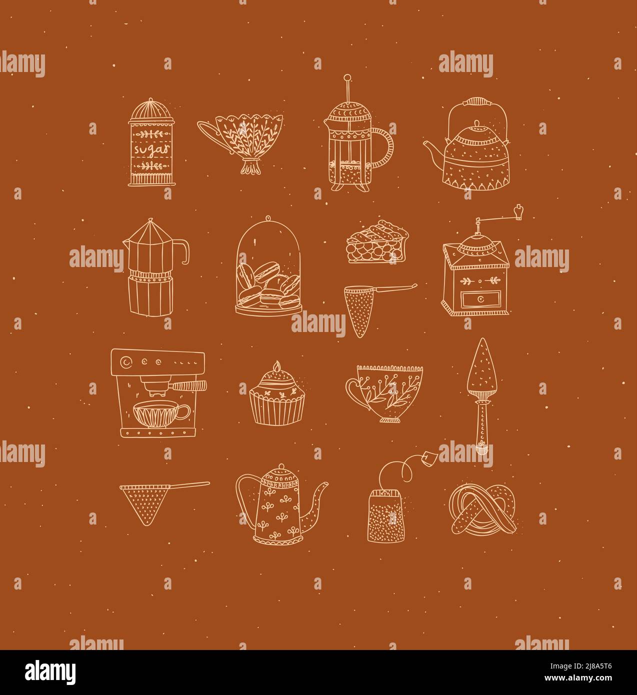 Set of kitchen equipment icon drawing in handmade graphic primitive ...