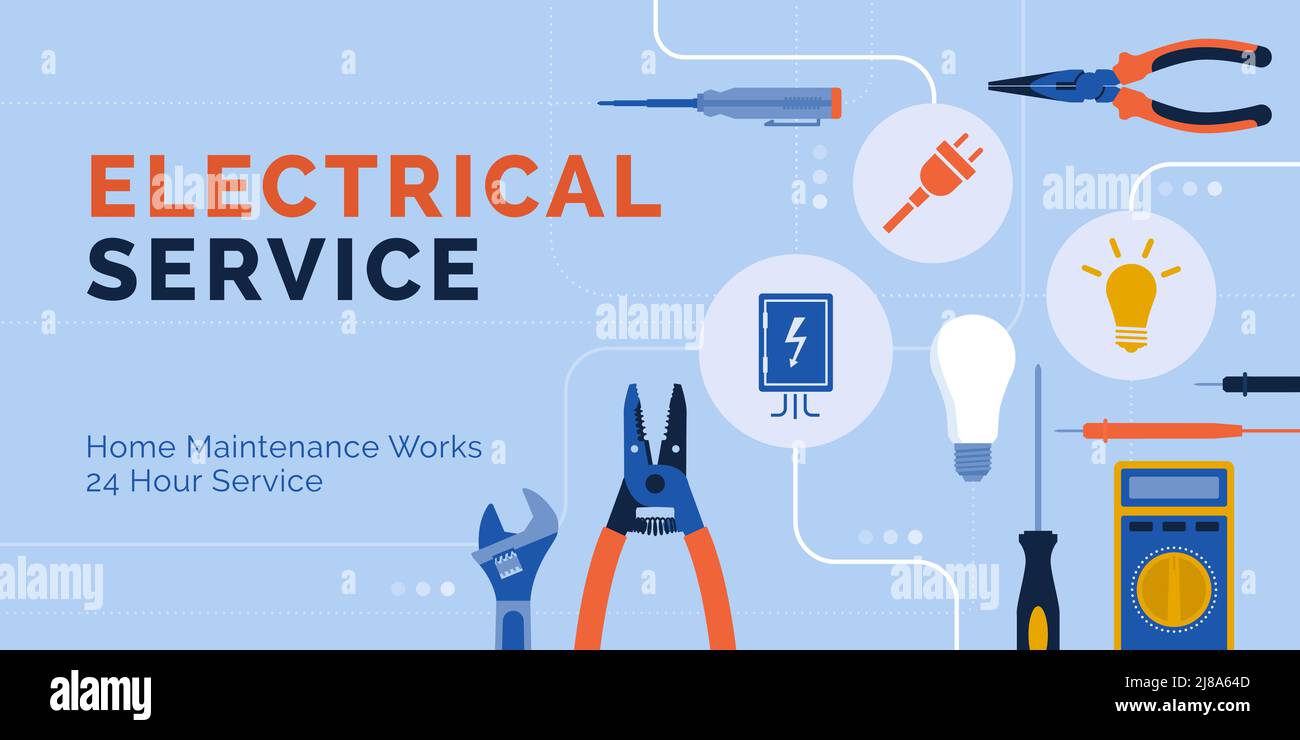Electrician work tools: professional electrical service concept Stock ...