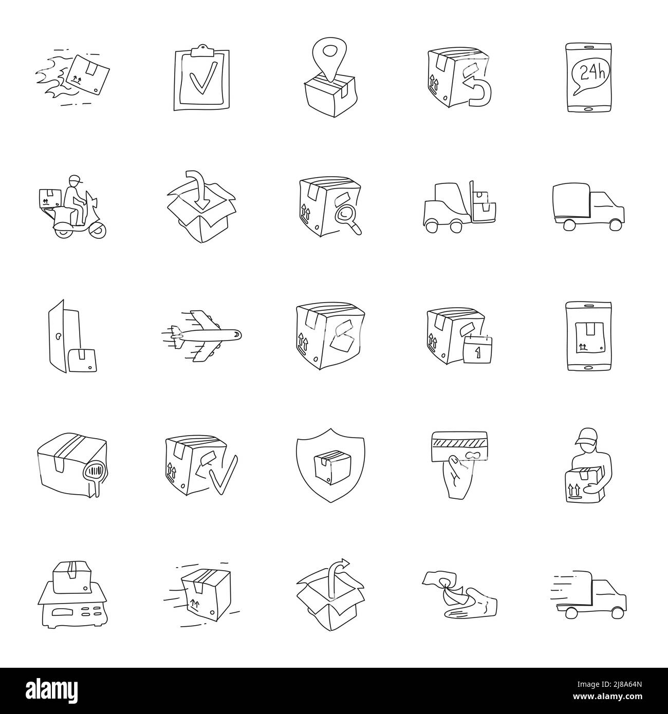 delivery hand drawn linear doodles Stock Vector Image & Art - Alamy