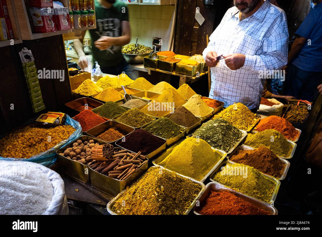 Damascus, Syria -May, 2022: Street market stall selling herbals and ...