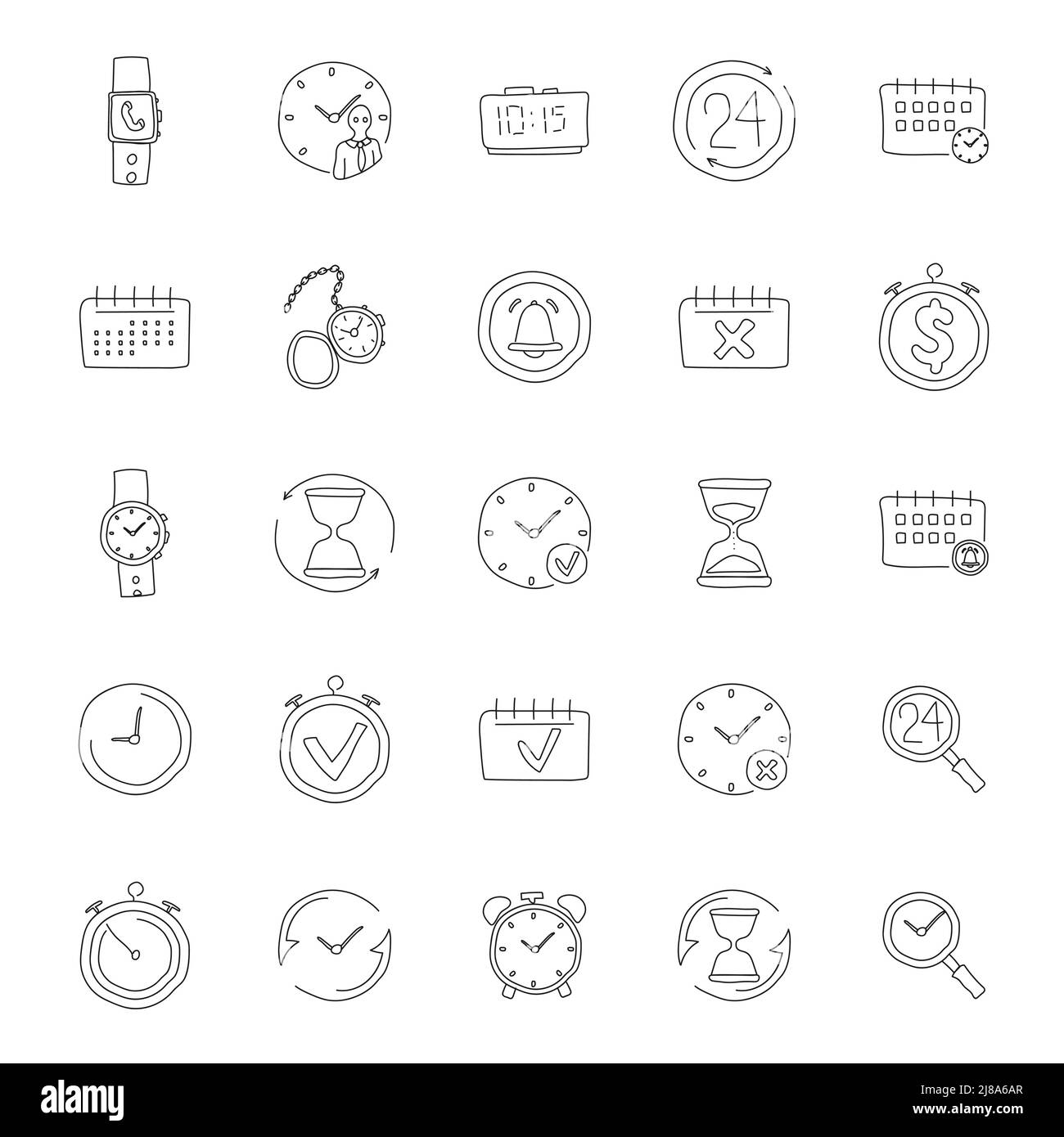 time hand drawn linear doodles Stock Vector Image & Art - Alamy