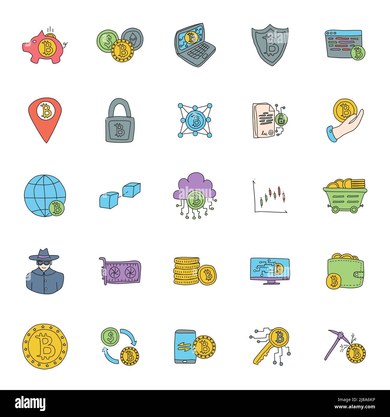 bitcoin hand drawn linear doodles isolated on white Stock Vector Image ...