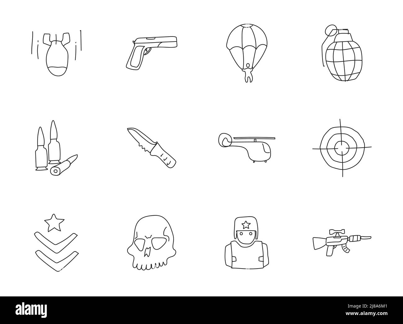 war hand drawn linear vector icons Stock Vector Image & Art - Alamy