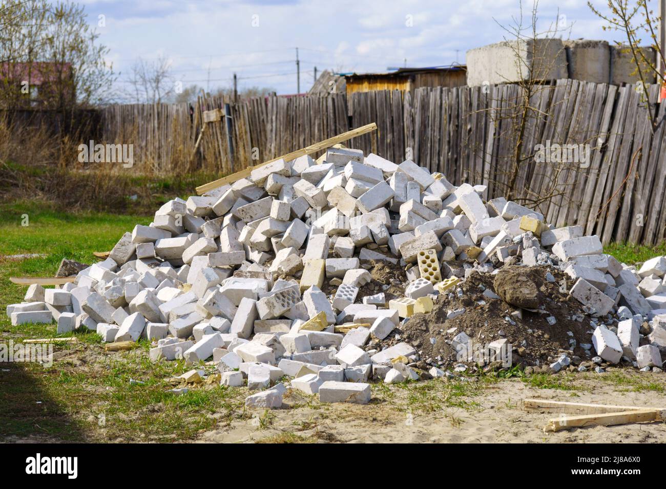 Crushed rock pile for construction, stone pile. large pile of concrete ...