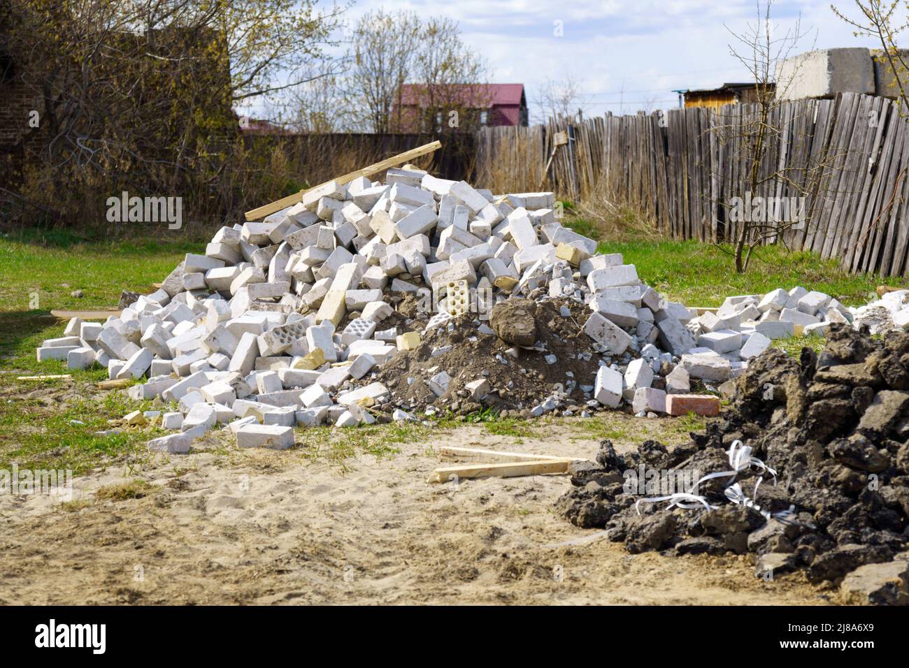 Crushed rock pile for construction, stone pile. large pile of concrete ...