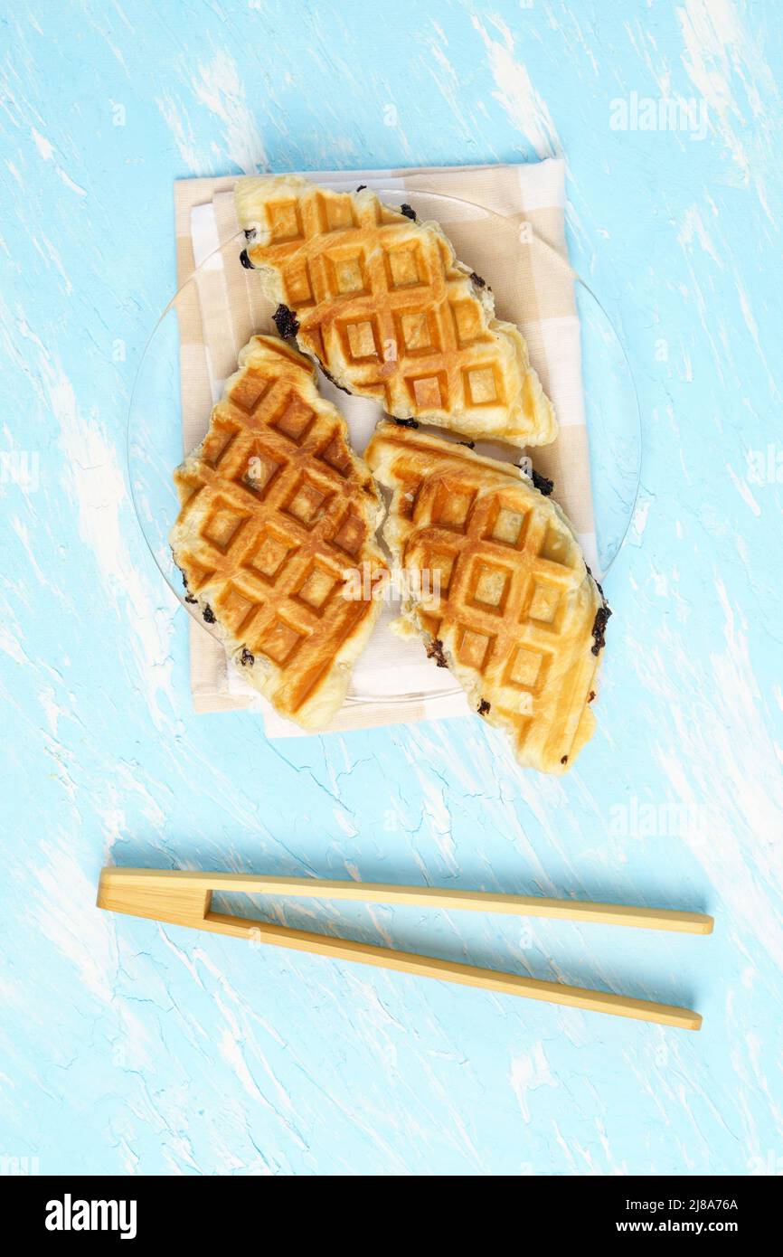 Croffle with chocolate. A popular dish is a hybrid of croissant and ...