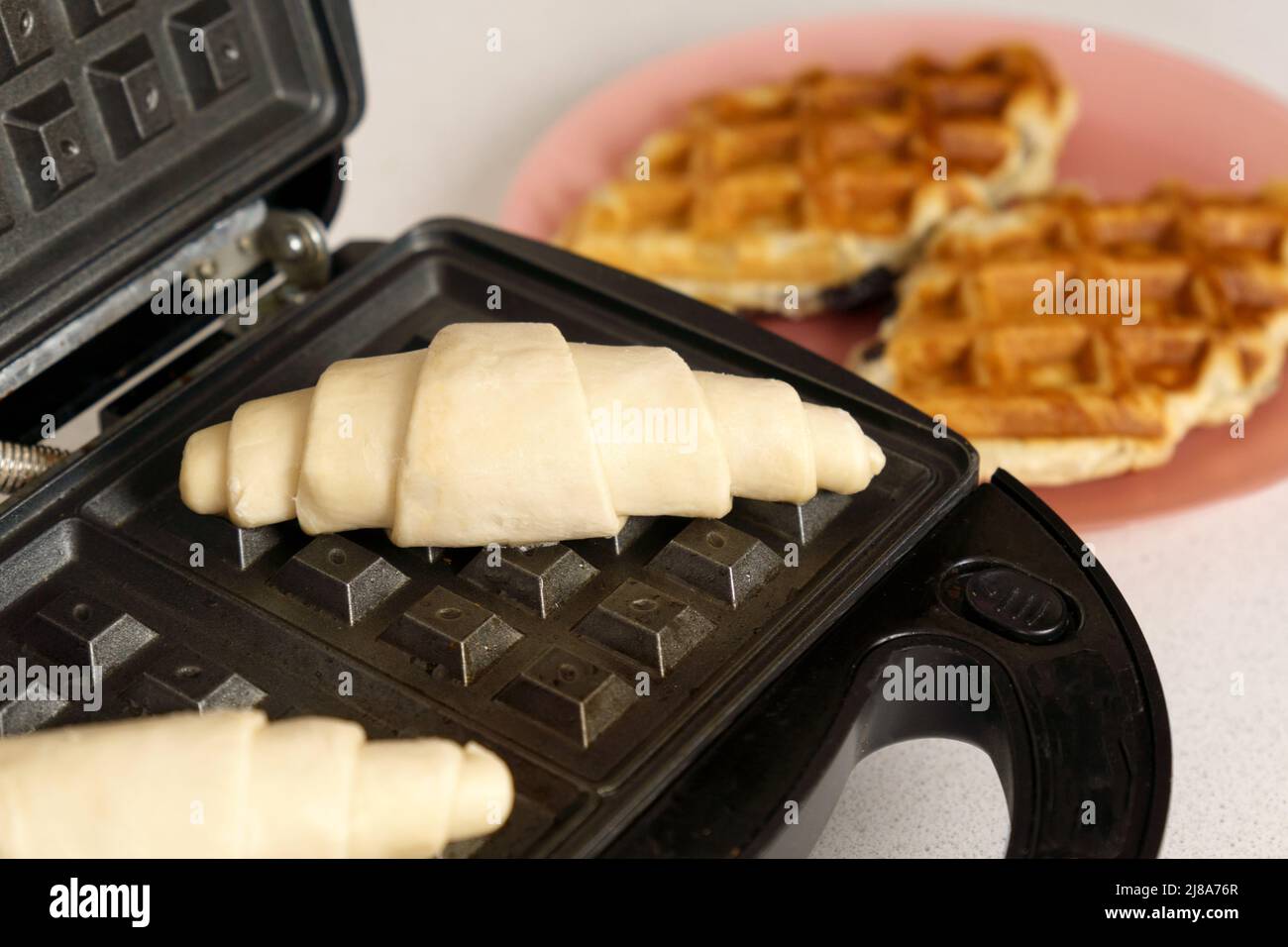 Preparation process making croffle, sweet waffle dessert. Selective ...