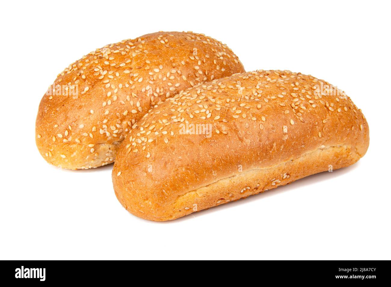 Long bun with sesame seeds bakery isolated on the white background ...