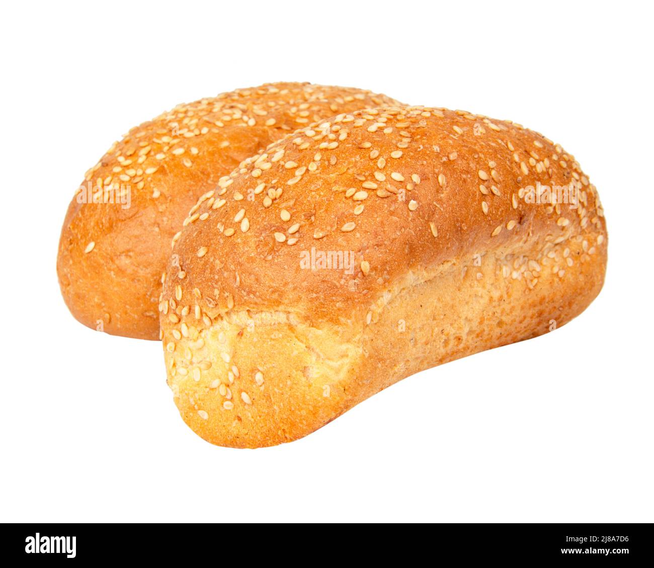 Long bun with sesame seeds bakery isolated on the white background ...