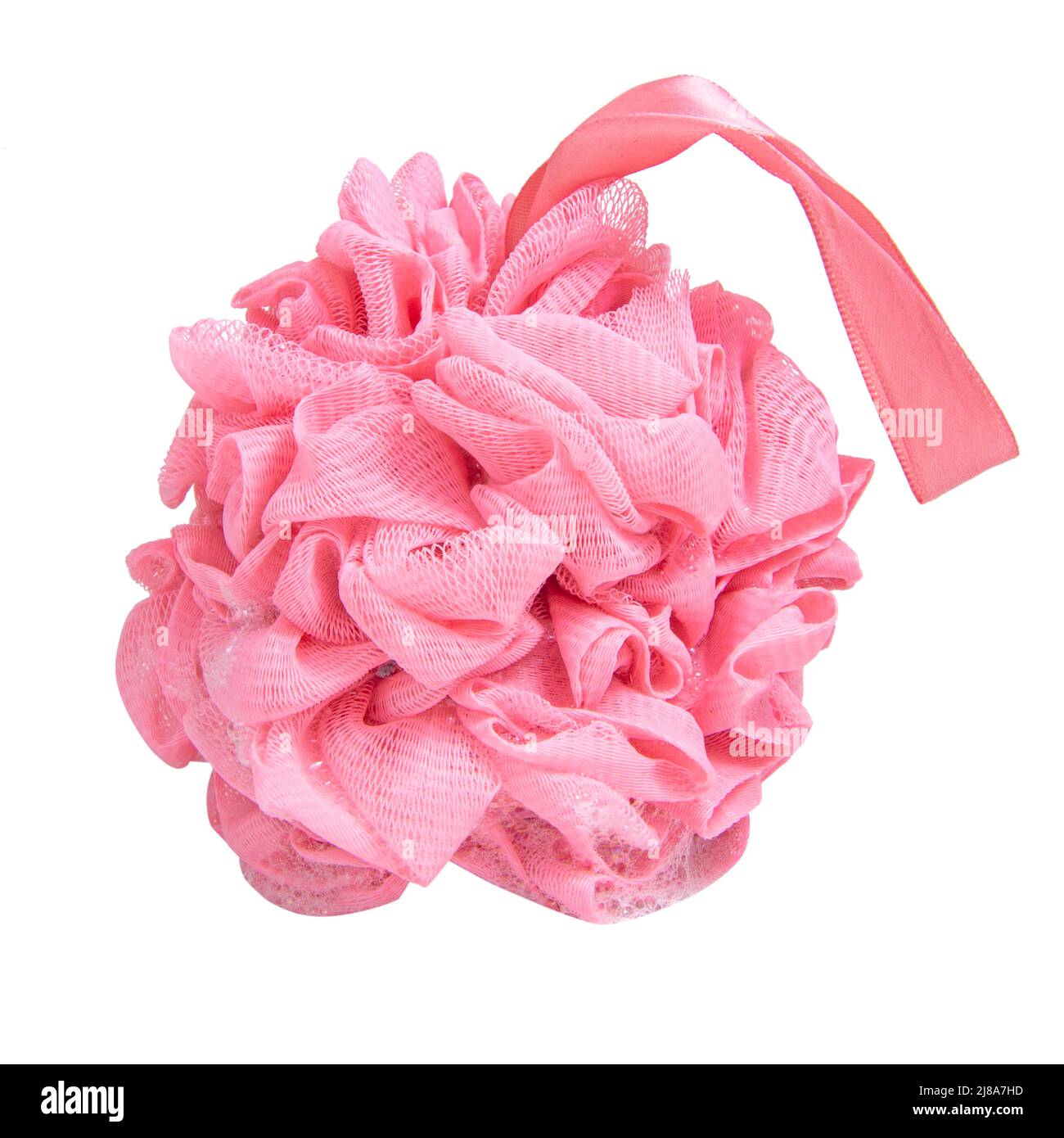 Pink bath sponge for shower body care isolated on the white background ...