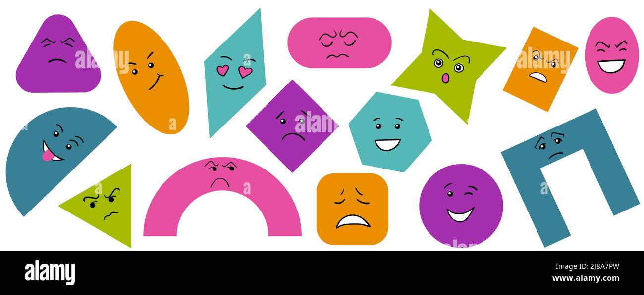 Cartoon cute and funny graphic shapes with positive and negative ...