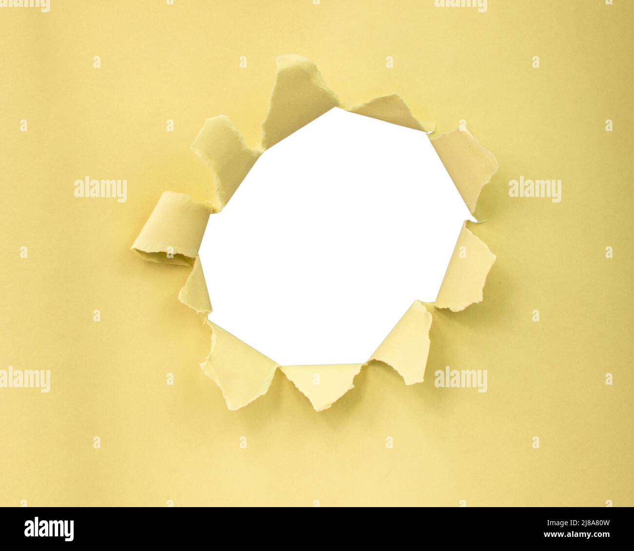 Yellow color paper with circle hole in damaged background Stock Photo ...