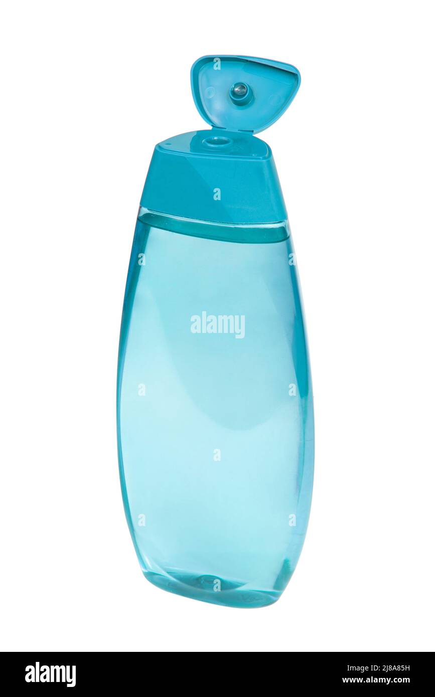 Blue bottle shampoo or lotion package plastic container isolated on the ...