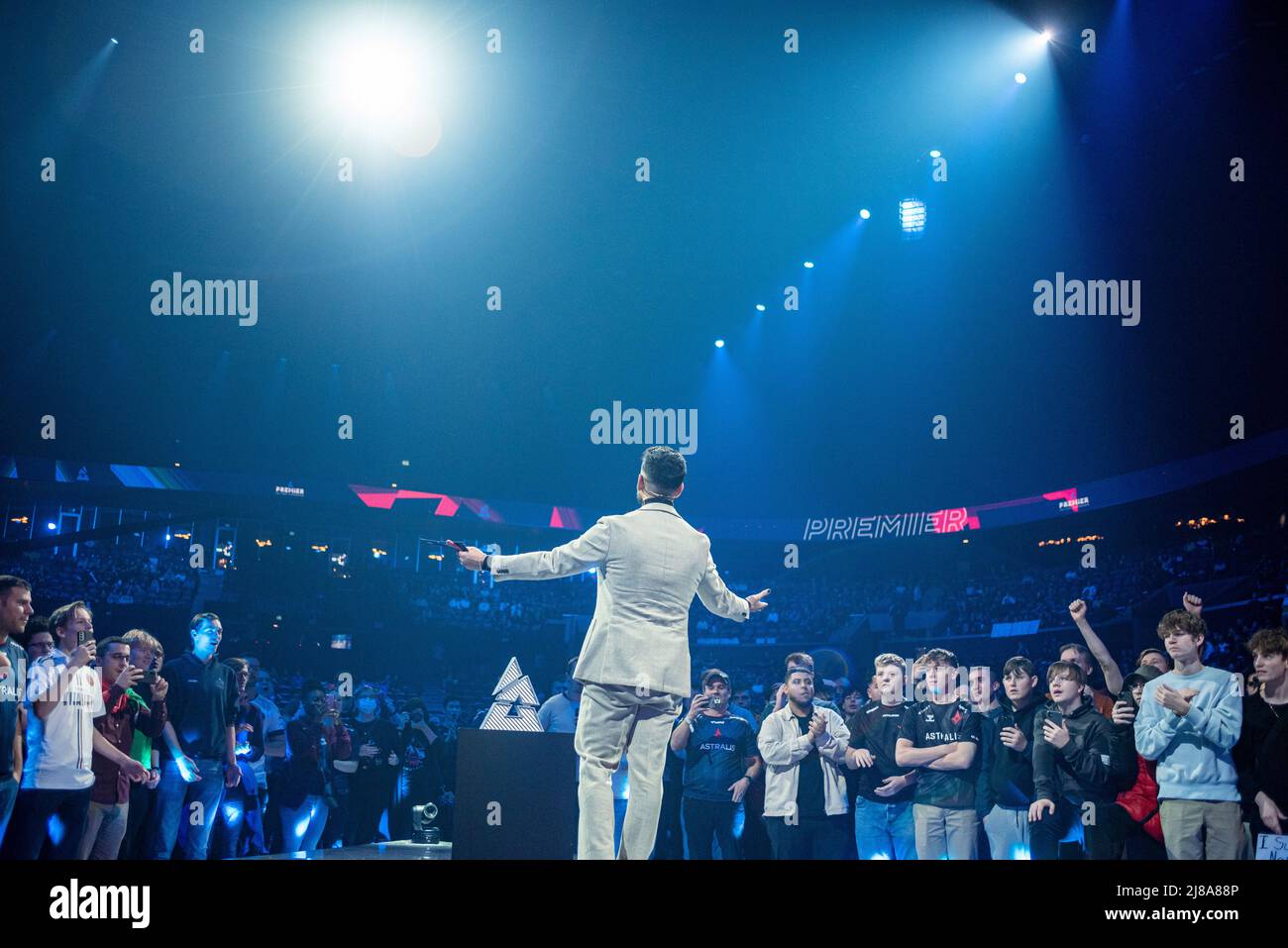 Alex machine on the smaller stage, looking at the crowd Stock Photo - Alamy