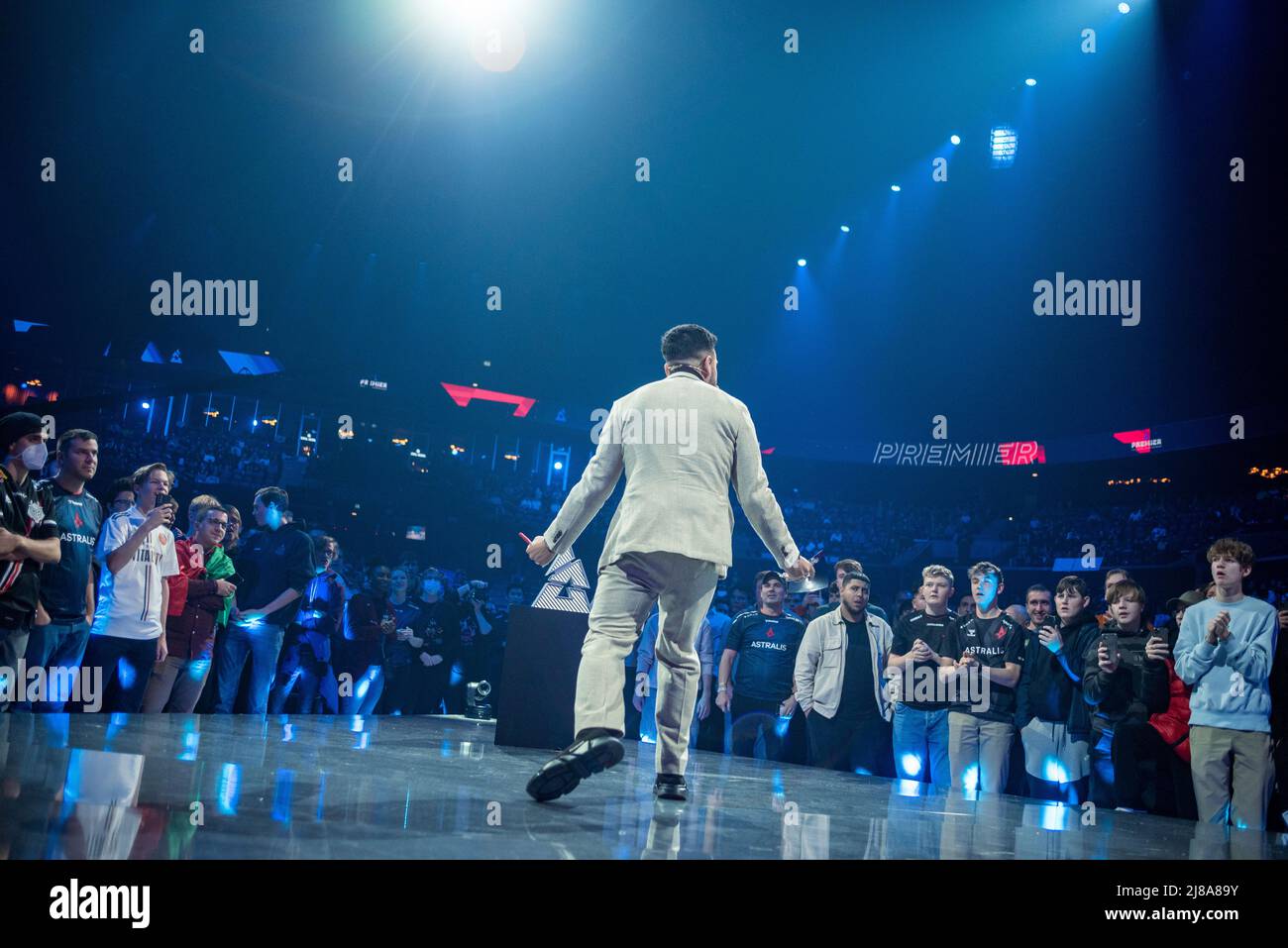 Alex machine on the smaller stage, looking at the crowd Stock Photo - Alamy