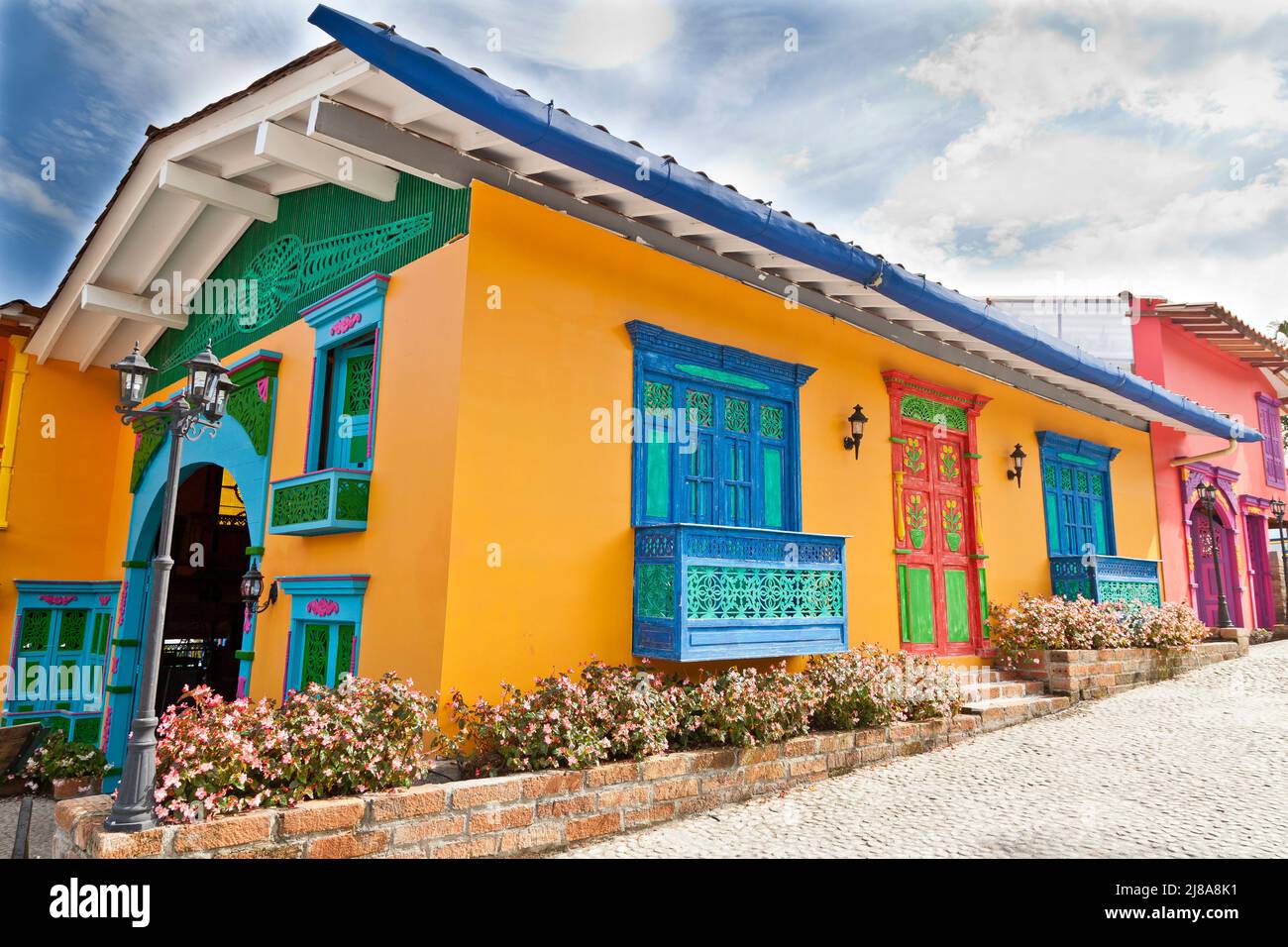 Colonial architecture - colored facades in Colombian country Stock ...