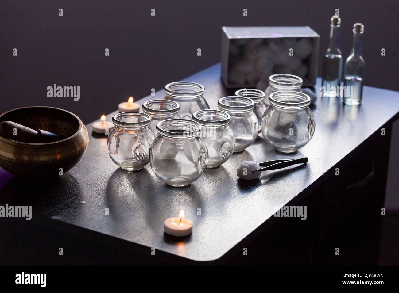 Wellness and health - Glass jars for massage and therapy in the spa ...