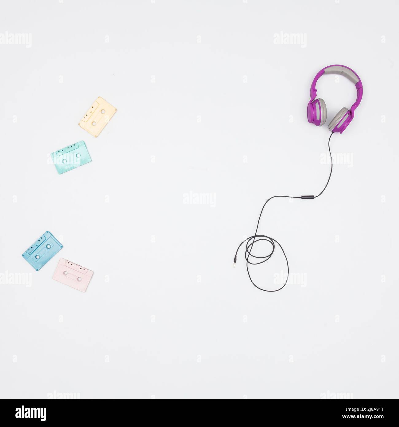 Top view of headphones on white background Stock Photo - Alamy