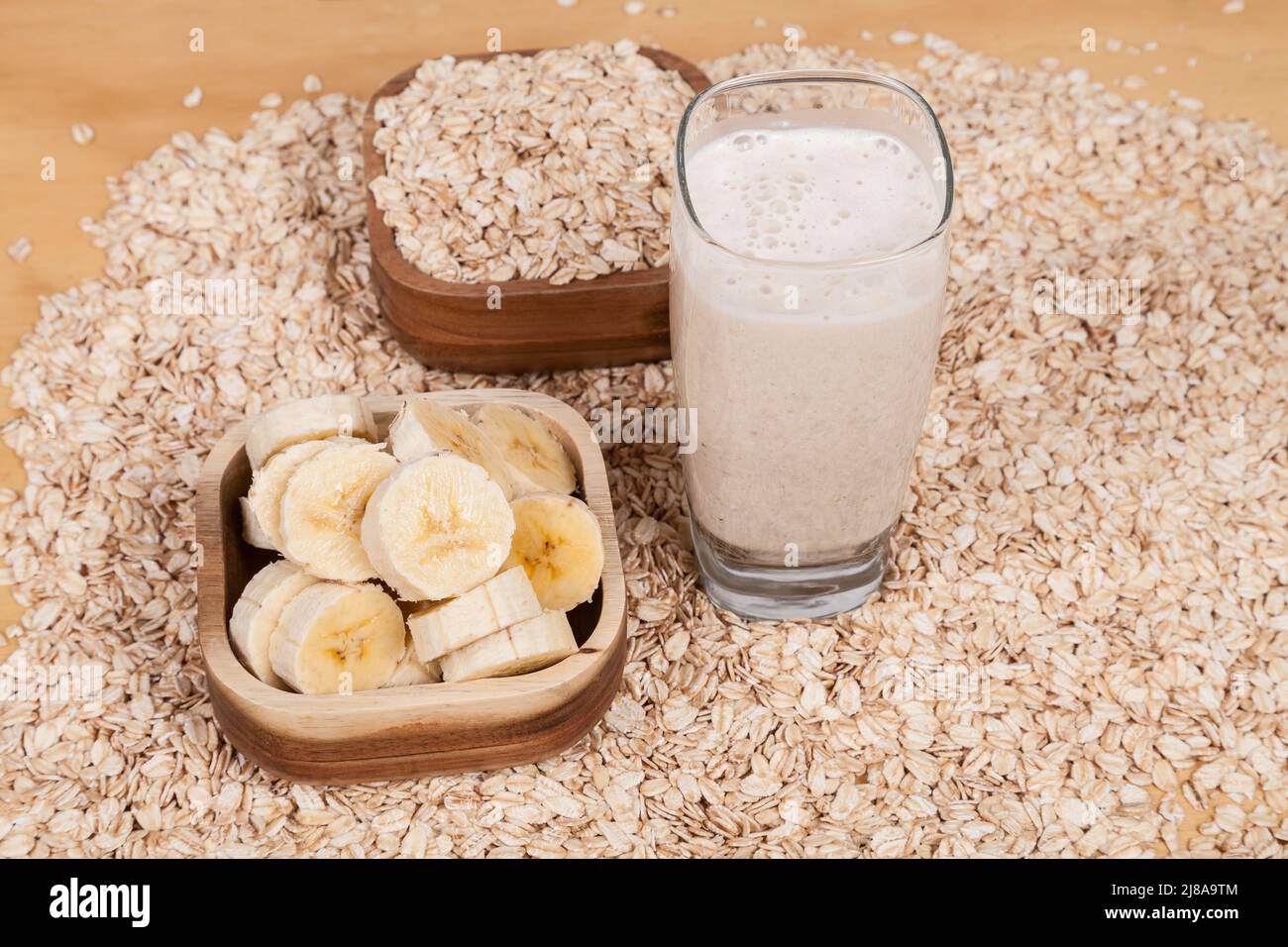 Healthy food - healthy combination of oat flakes with ripe banana Stock ...