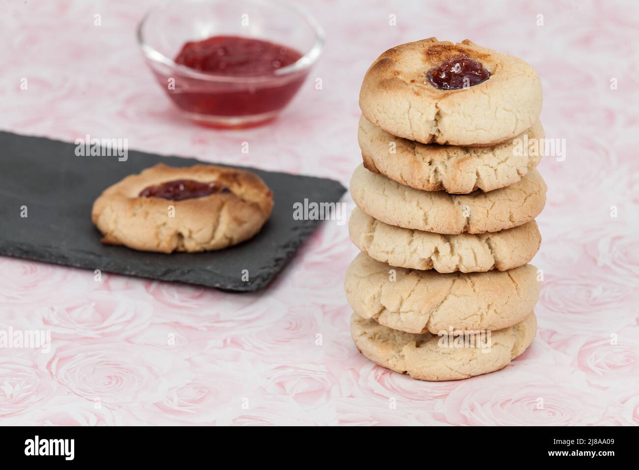 Tasty butter cookies with jam point; homemade cookies Stock Photo - Alamy
