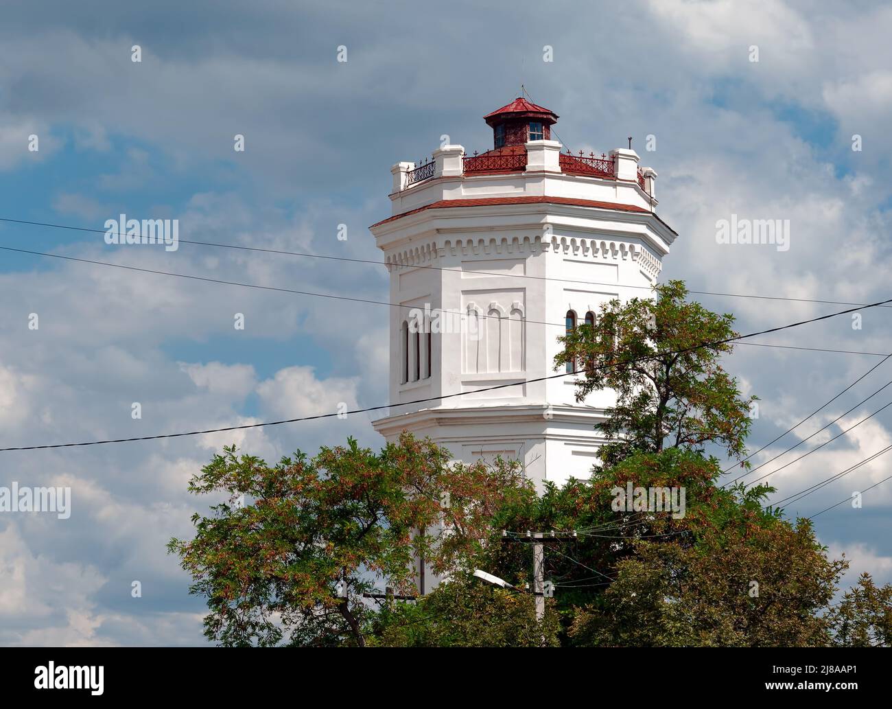 Old water tower. Industrial facility.Top view image with copy space ...