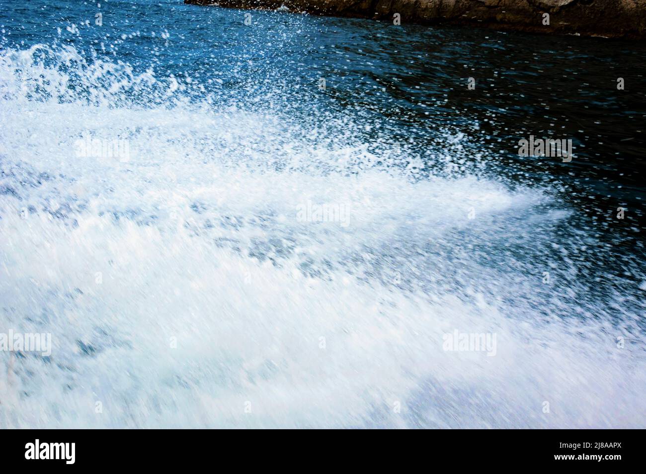 Splashes of water from a floating boat. Black Sea, summer day Stock ...