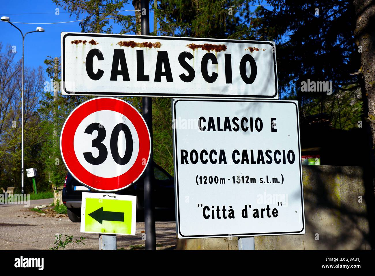 Information sign of Calascio and Rocca Calascio, mountaintop medieval ...