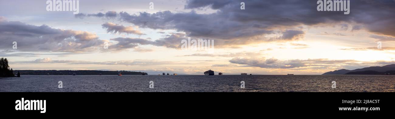 Big Container Ship parked in Burrard Inlet on the West Coast of Pacific ...