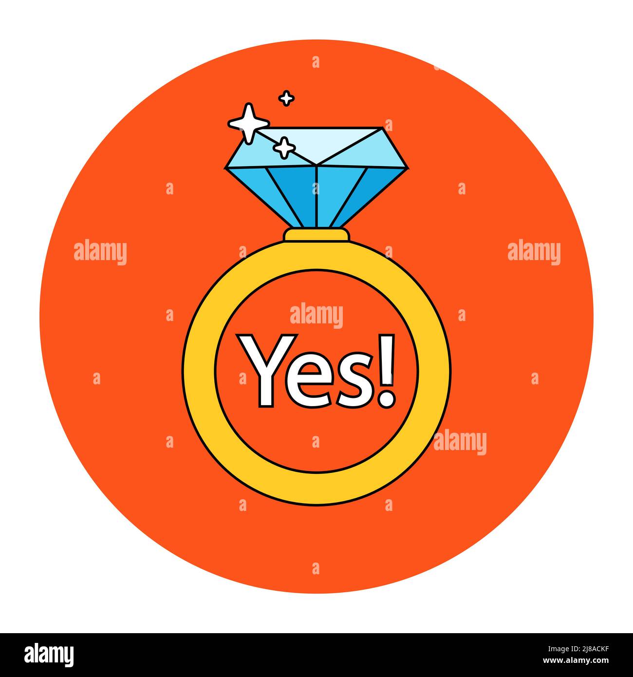 gold ring with a diamond. wedding proposal. flat vector illustration ...