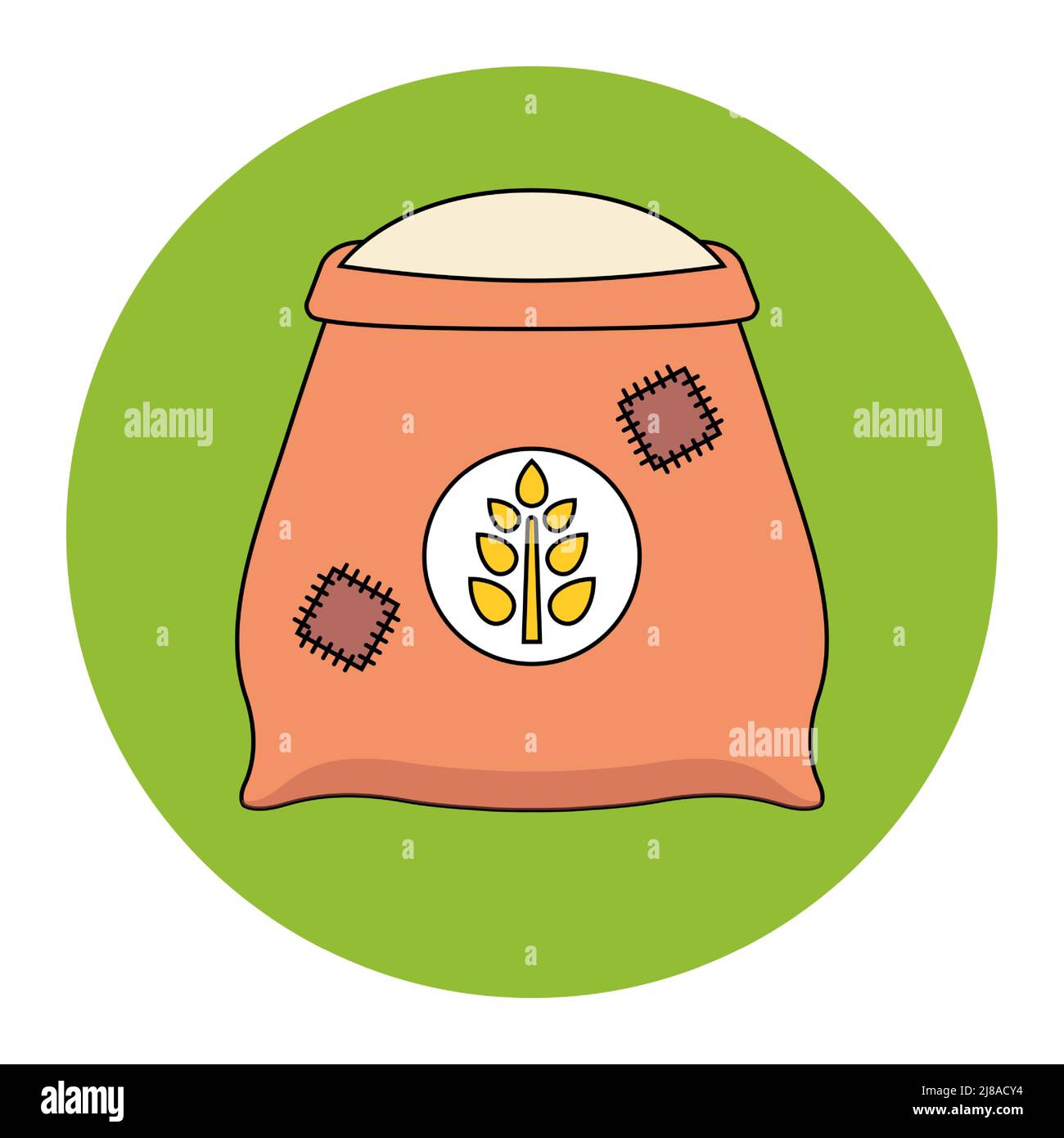 a large bag of white flour. processing of grain into flour. flat vector ...