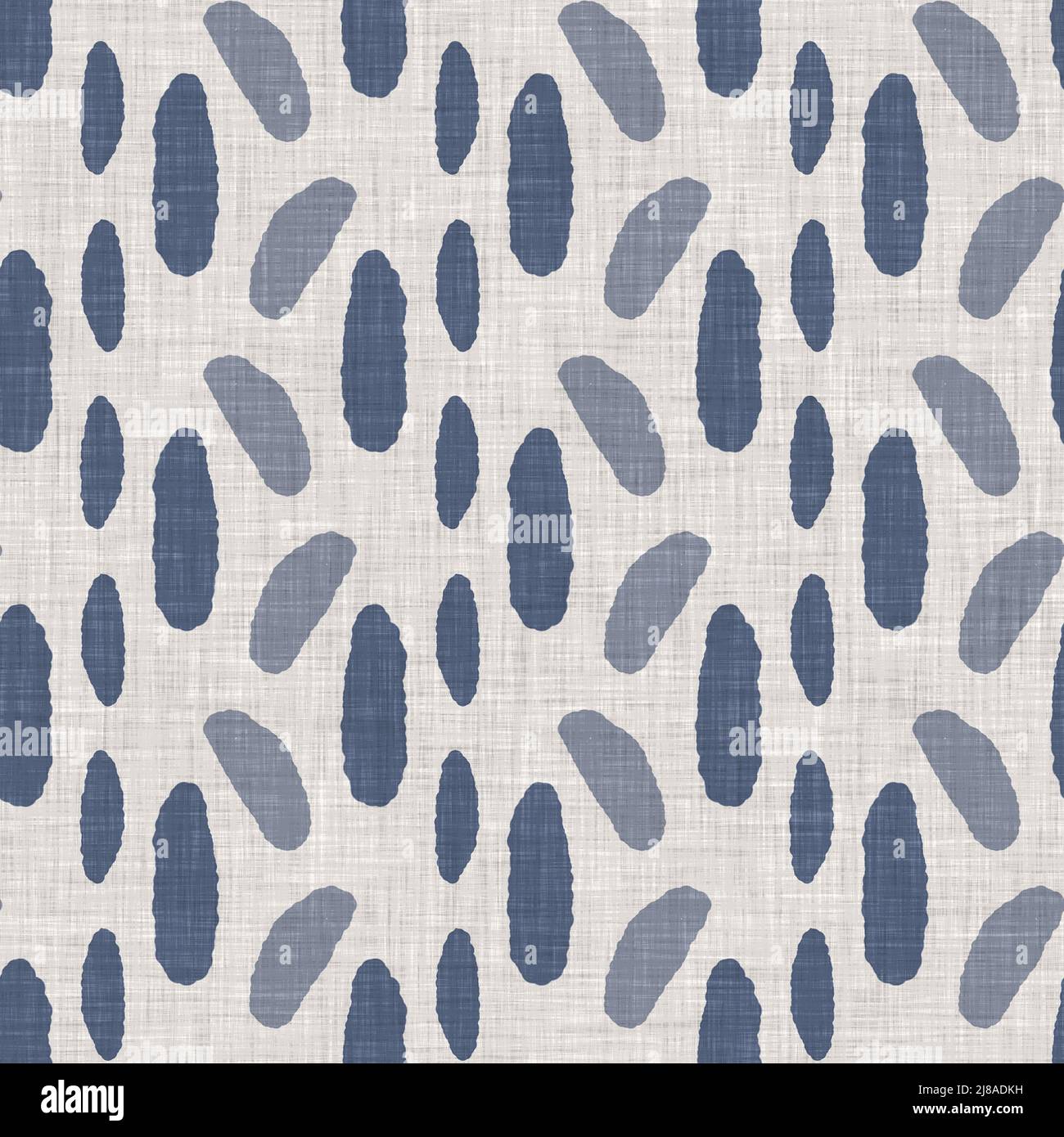 French blue doodle motif linen seamless pattern. Tonal country cottage ...