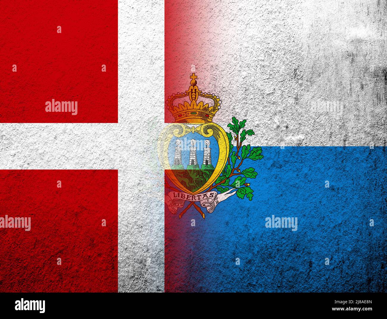the Kingdom of Denmark National flag with The Republic of San Marino ...