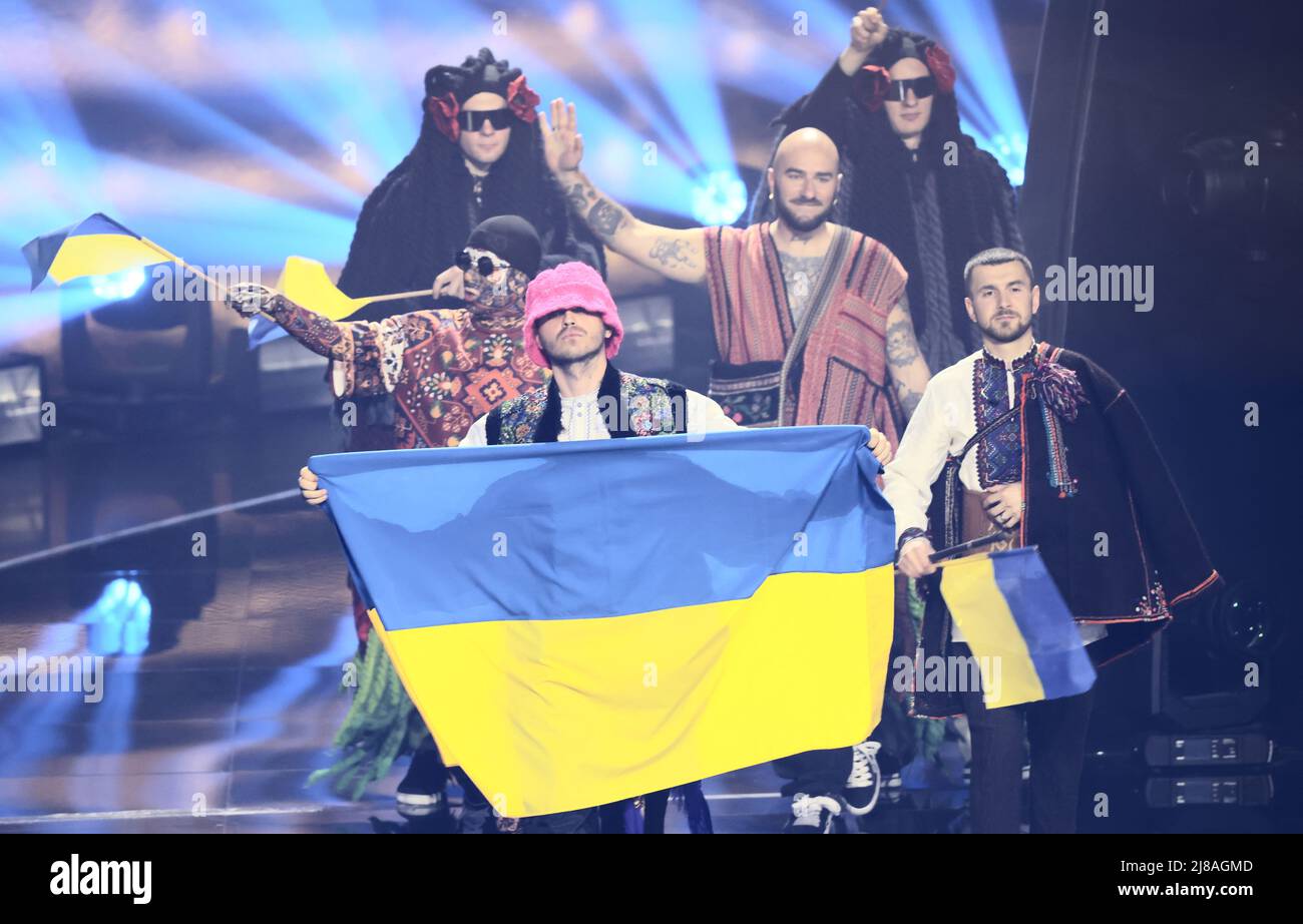 Turin, Italy. 14th May, 2022. The group Kalush Orchestra from Ukraine ...