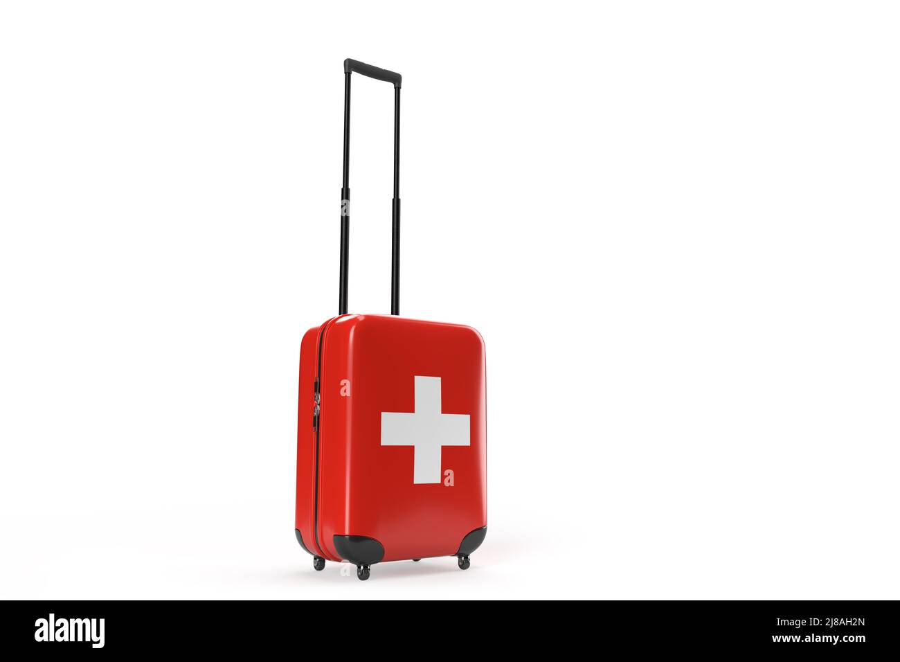 Travel suitcase with the flag of Switzerland. Travel concept. Isolated ...