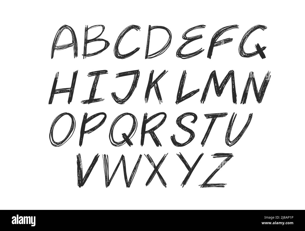 Hand drawn black latin alphabet. Vector illustration isolated on white ...