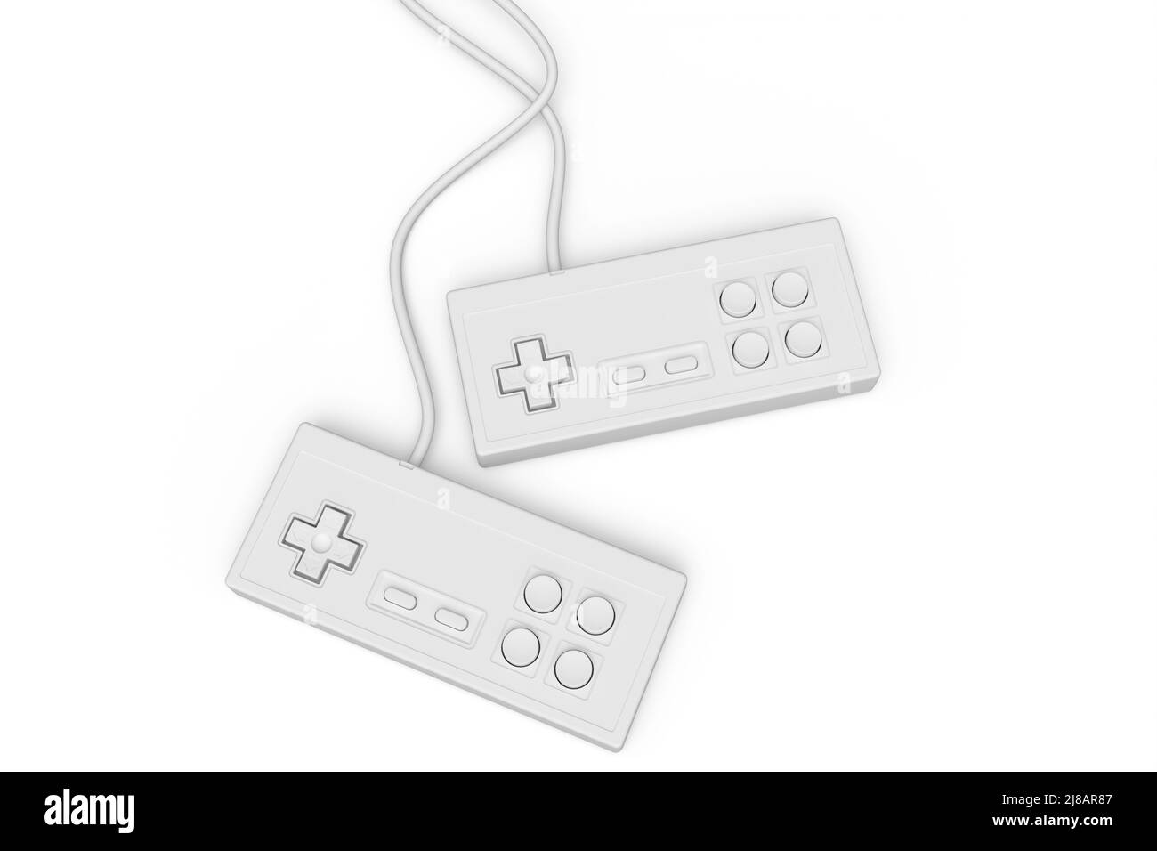 Retro computer gaming controllers joystick on monochrome white ...