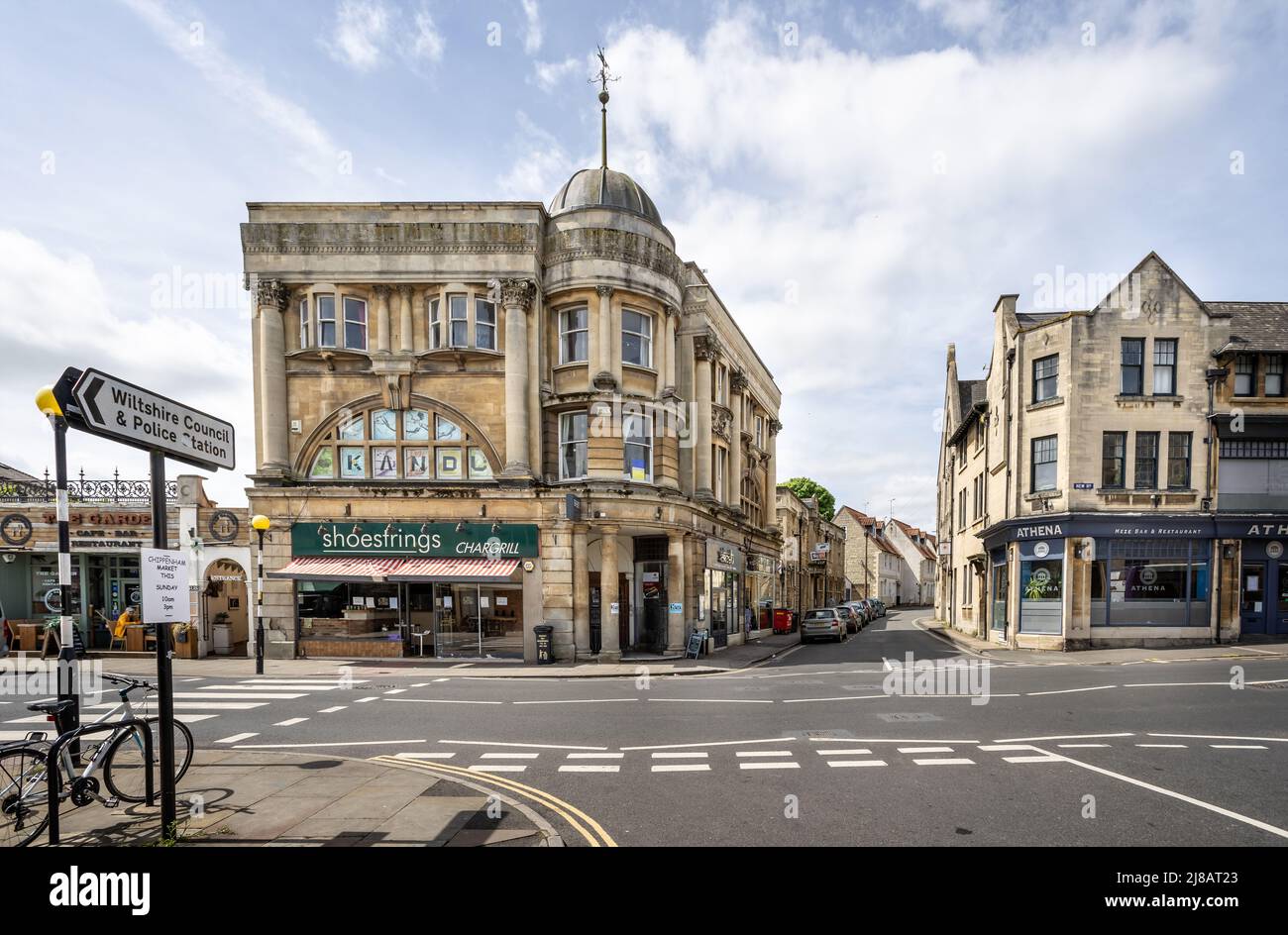 Colonnaded 18th century building housing the Akash Indian restaurant in ...