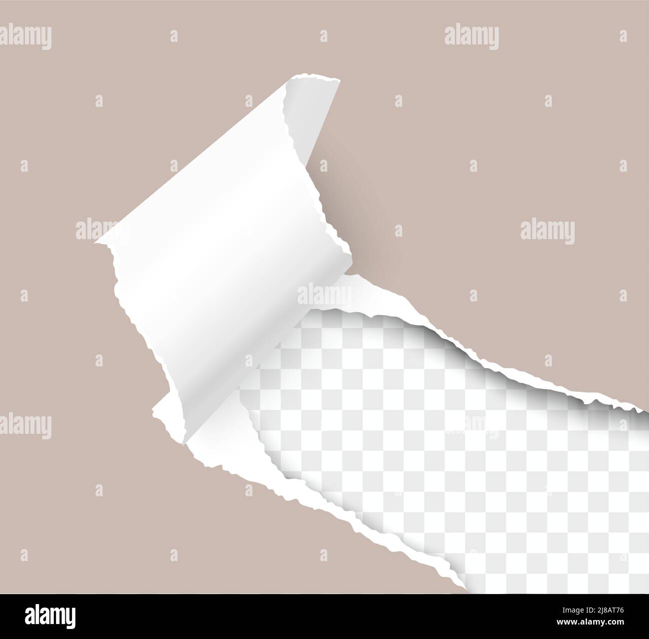 Torn hole of lower right corner of brown sheet with paper curl and ...