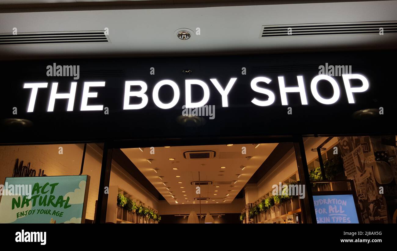 The Body Shop Skincare And Perfume Shop Sign Stock Photo - Alamy