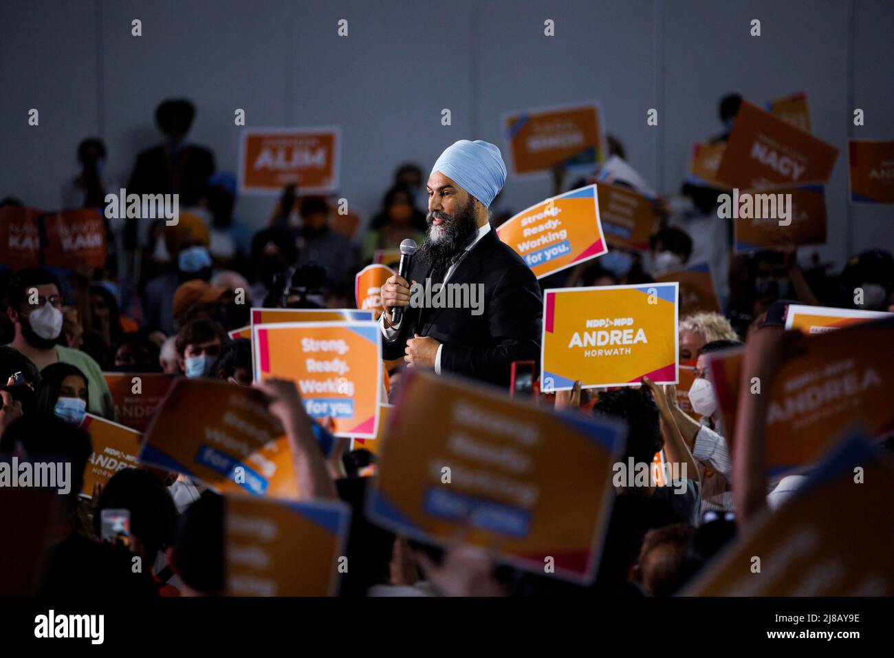 Federal NDP Leader Jagmeet Singh speaks during an Ontario NDP campaign ...