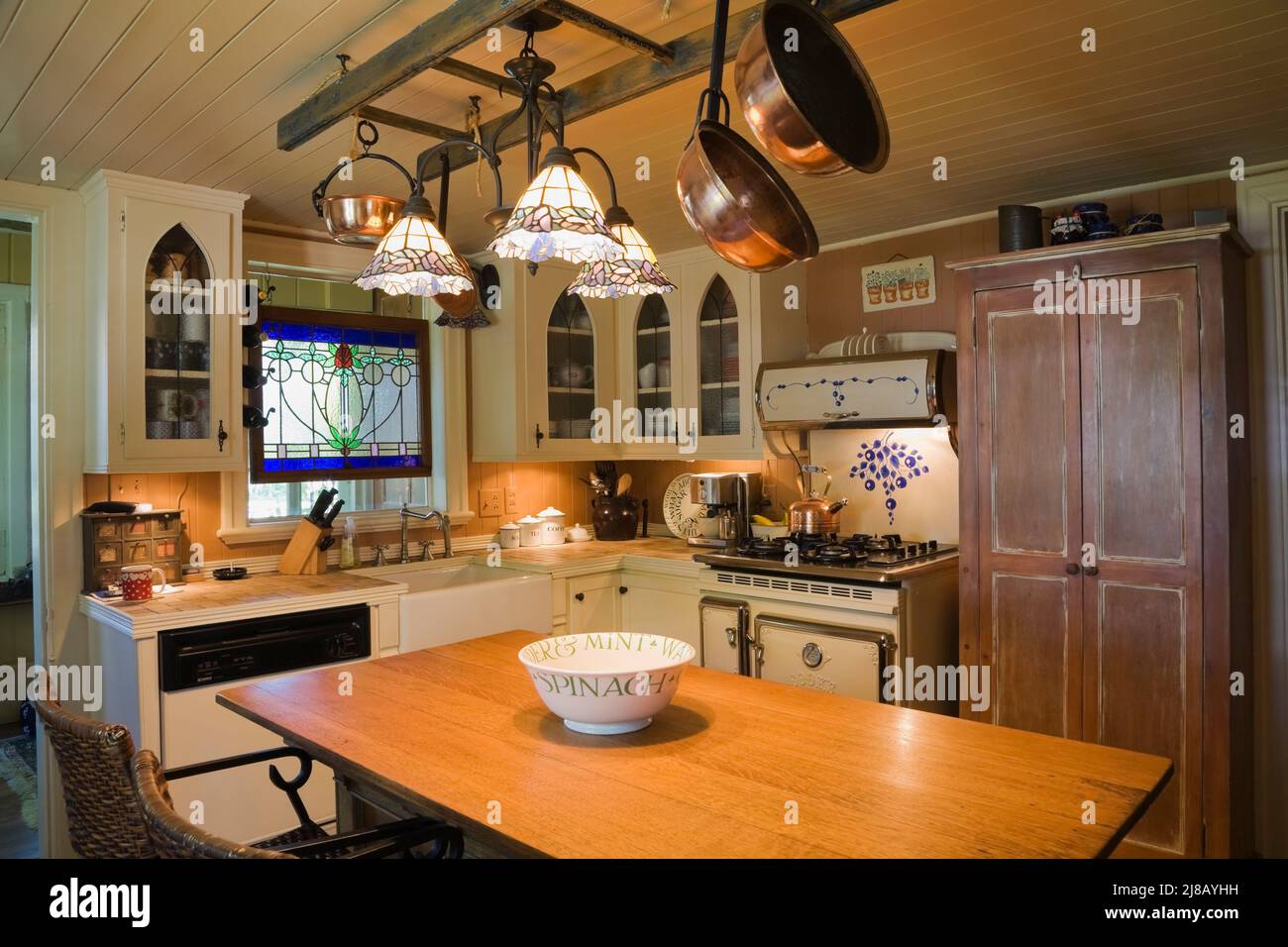 Cook's Delight antique gas stove reproduction in kitchen with island ...