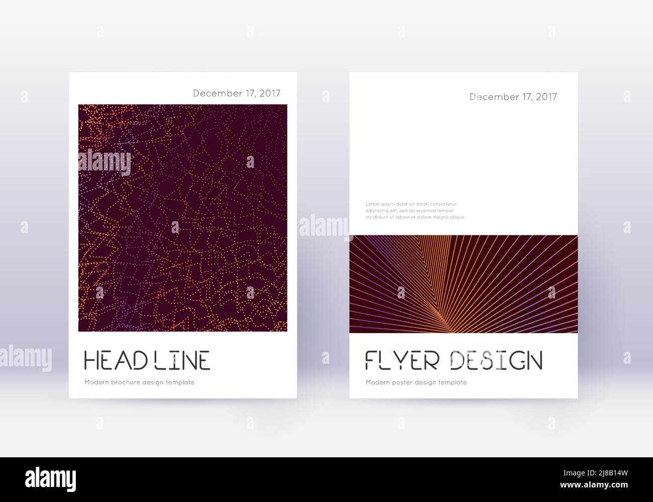 Minimal cover design template set. Orange abstract lines on wine red ...