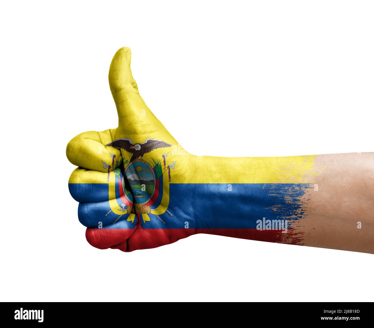 Hand making thumb up painted with flag of ecuador Stock Photo - Alamy