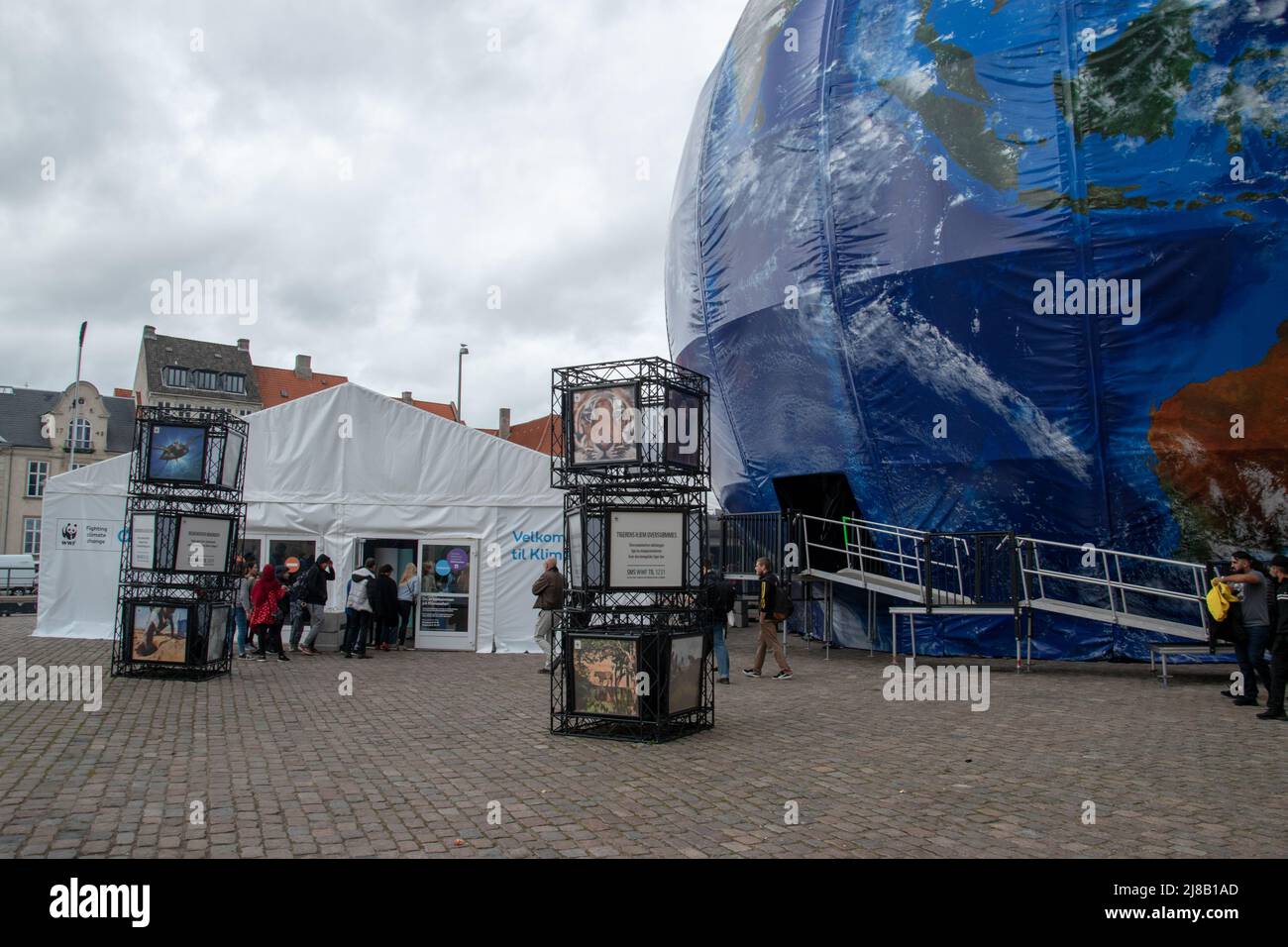 WWF Climate change exhibition inside giant inflatable globe ...