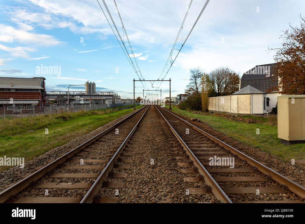 Double train tracks in the South-Holland village of Sassenheim the ...