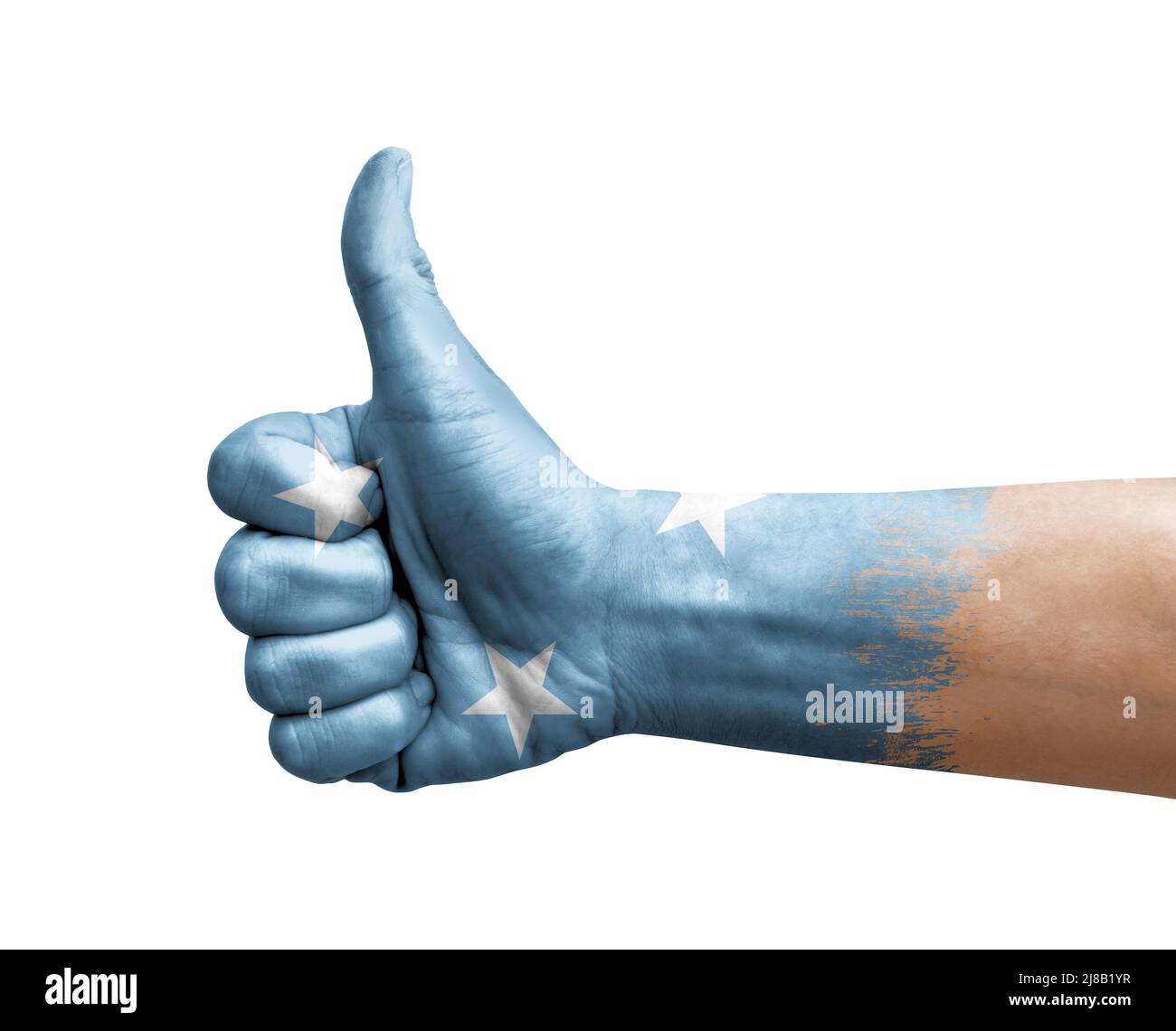 Hand making thumb up painted with flag of micronesia Stock Photo - Alamy