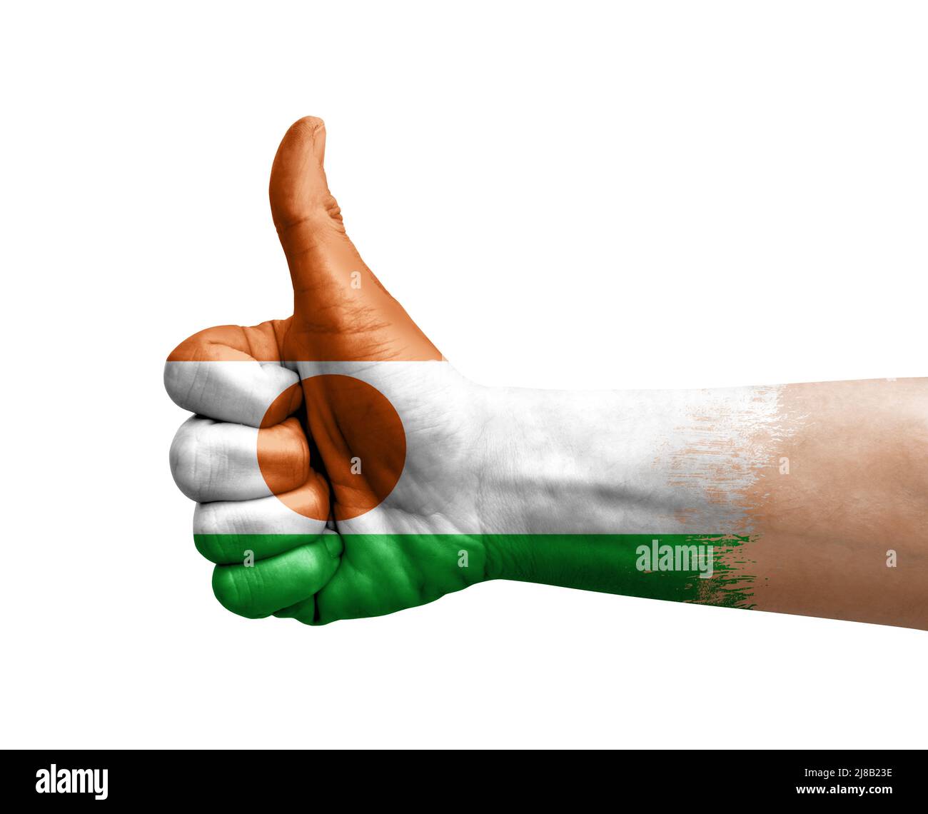 Hand making thumb up painted with flag of niger Stock Photo - Alamy