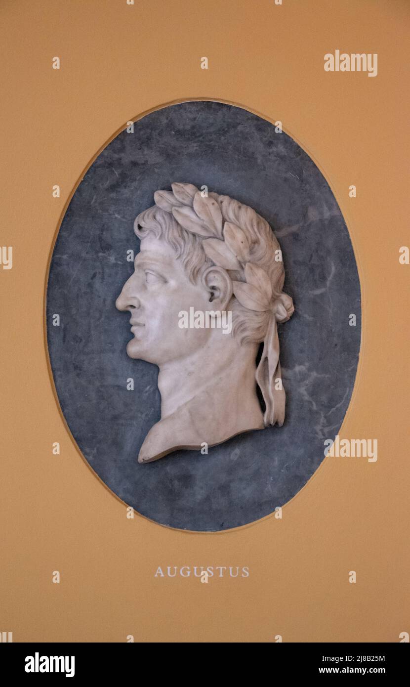 Marble medallion of the Roman emperor Augustus from the 17th or 18th ...