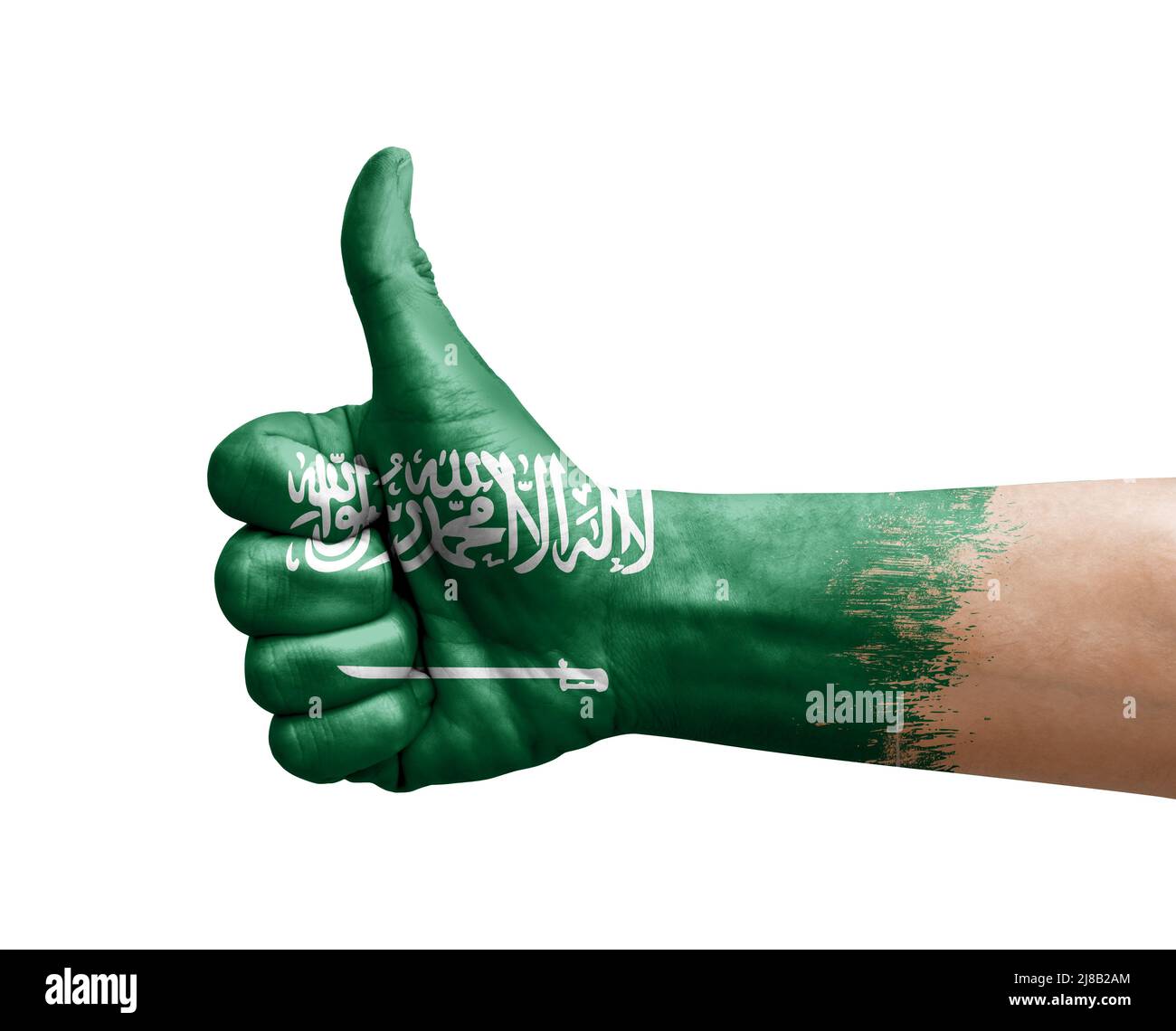 Hand making thumb up painted with flag of saudi arabia Stock Photo - Alamy