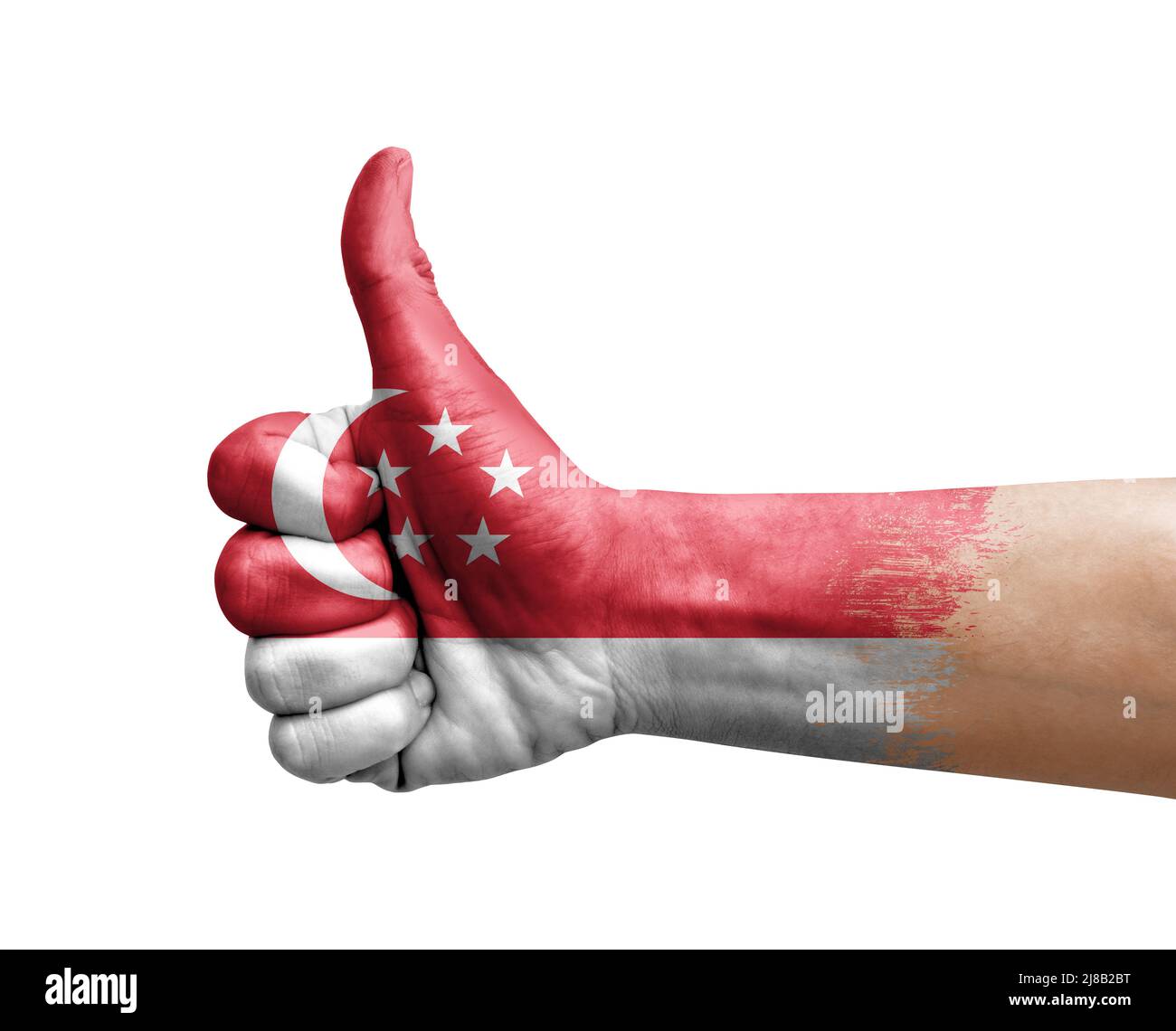 Hand making thumb up painted with flag of singapore Stock Photo - Alamy